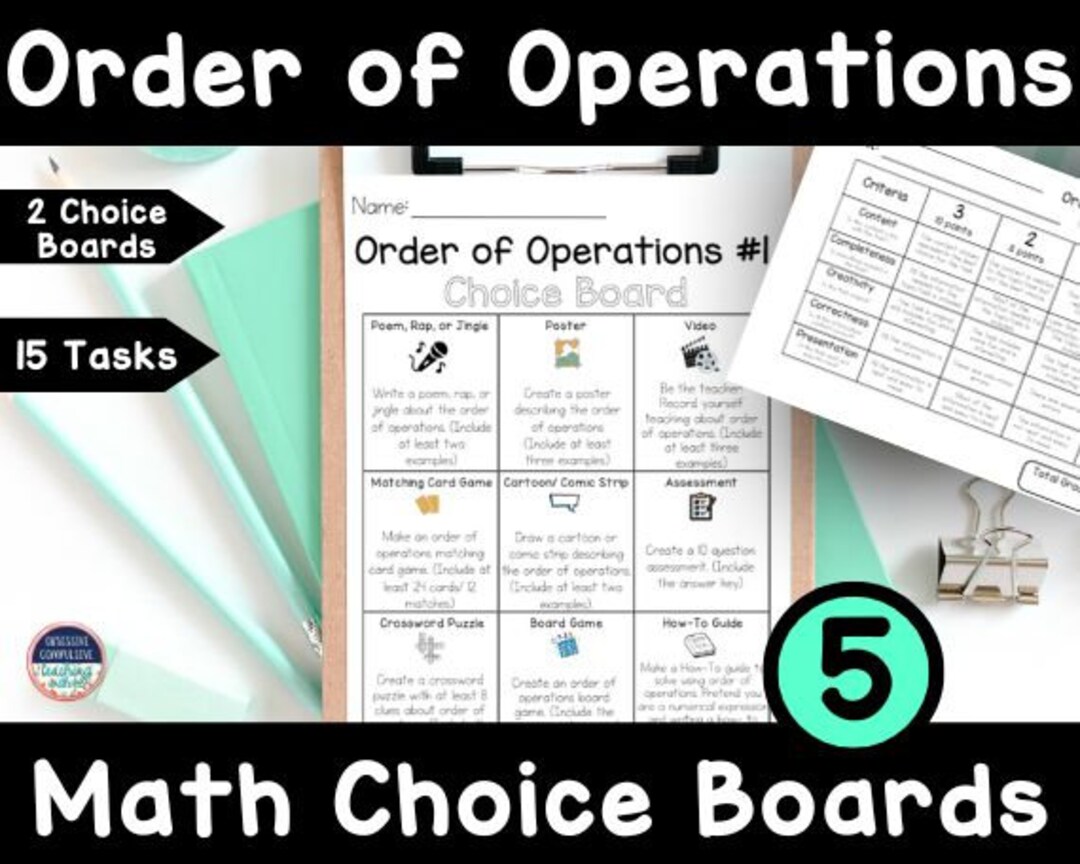 5th Grade Math Choice Boards Order of Operations - Etsy