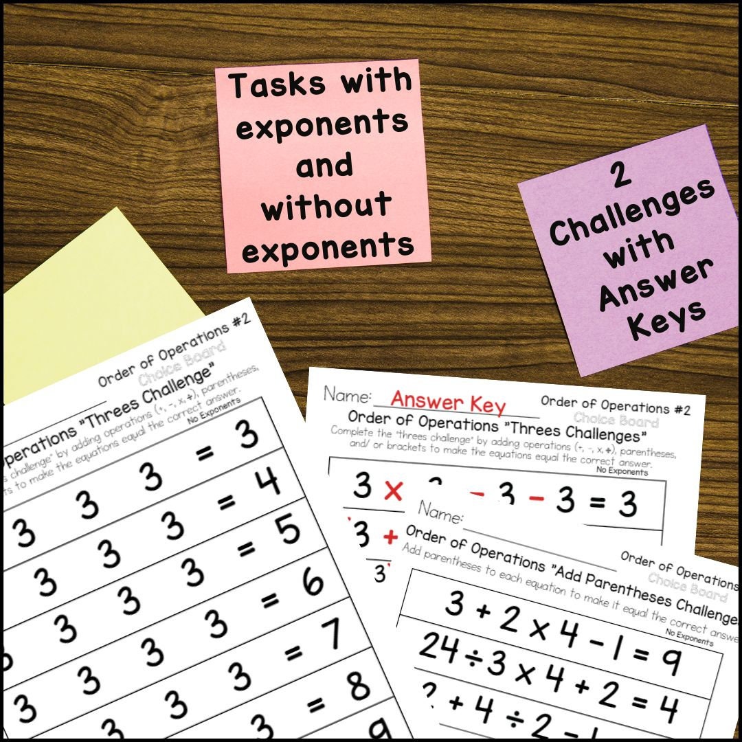 5th Grade Math Choice Boards Order of Operations - Etsy