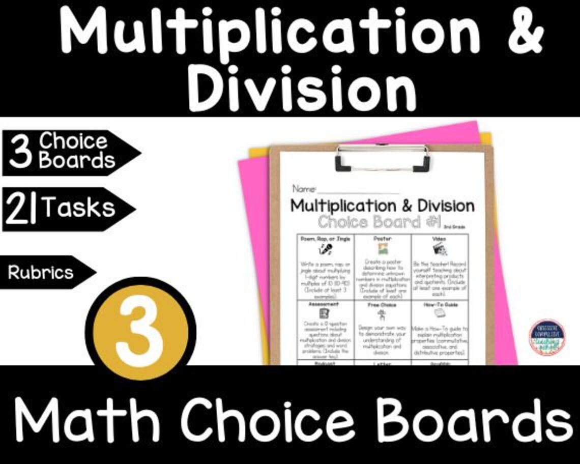 3rd Grade Math Choice Boards Multiplication and Division- Practice and ...