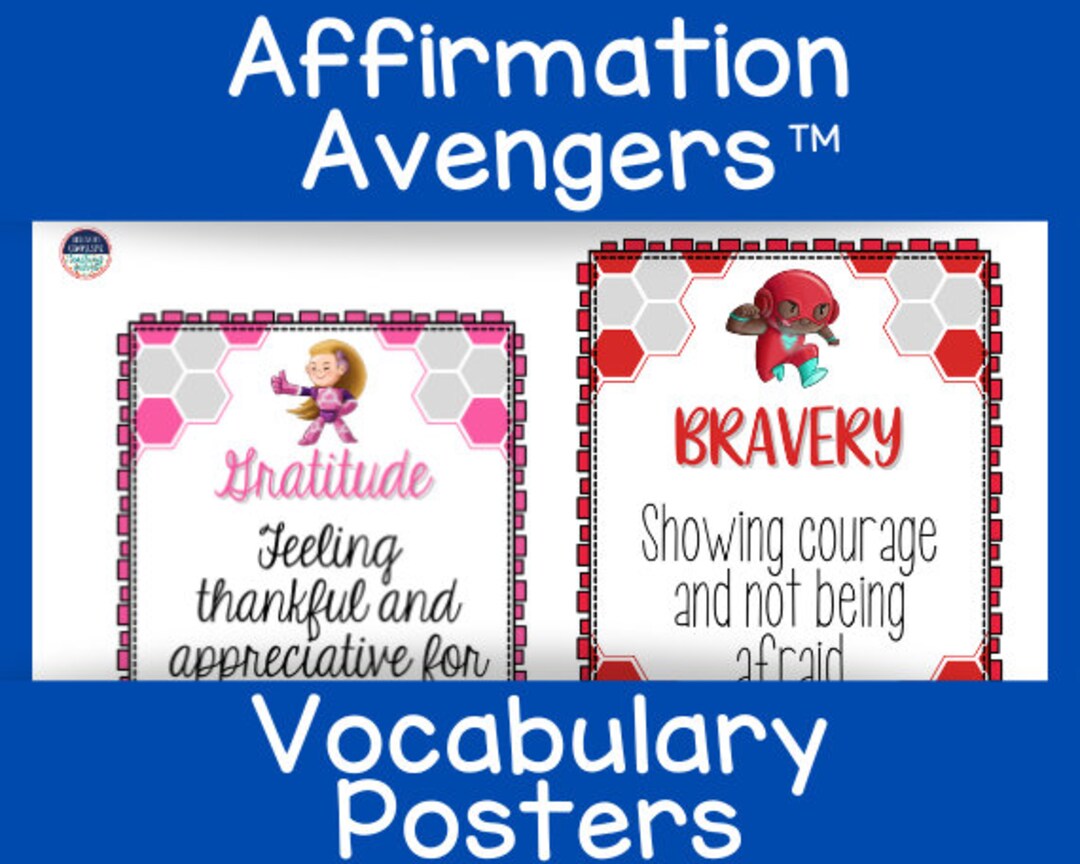 Affirmation Avengers Affirmation Vocabulary Posters SEL, Self-love ...