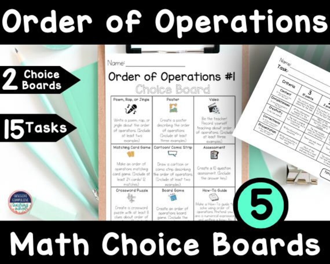 5th Grade Math Choice Boards Order of Operations - Etsy