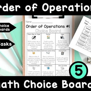 5th Grade Math Choice Boards Order of Operations - Etsy