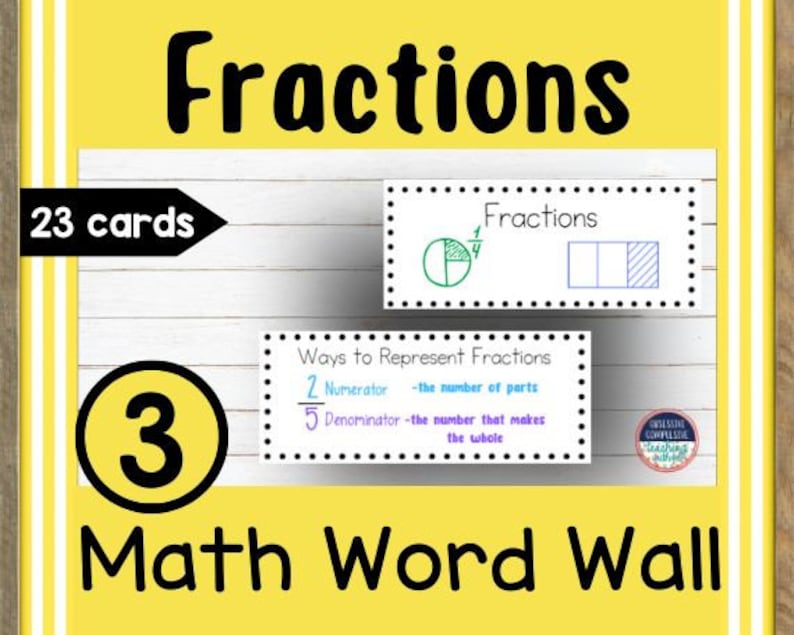 3rd Grade Math Word Wall Fractions- Vocabulary Cards - Etsy