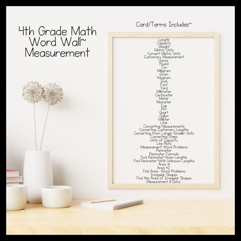 4th Grade Math Word Wall Measurement- Vocabulary Cards - Etsy