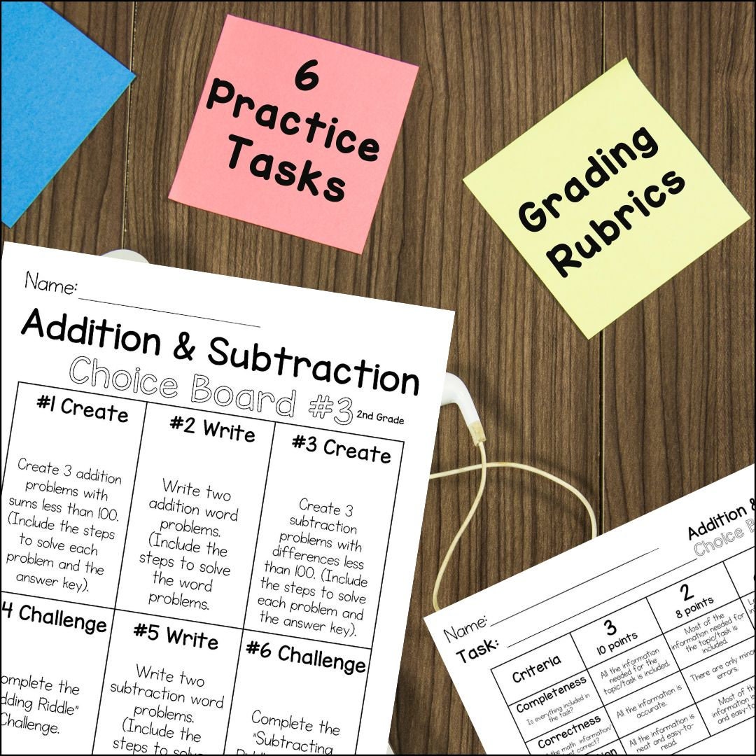 2nd Grade Math Choice Boards Addition and Subtraction- Practice and ...