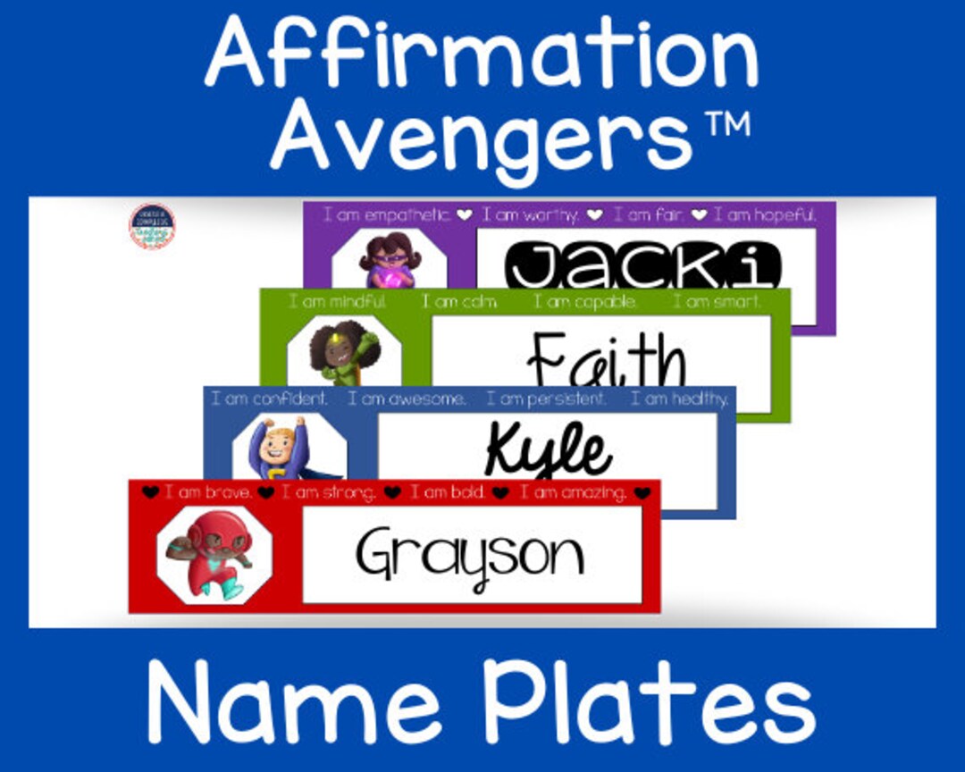 Affirmation Avengers Affirmation Editable Desk Name Plates SEL, Self ...
