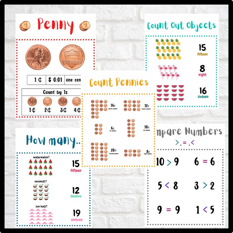 Kindergarten Math Anchor Charts Number Names, Count and Compare Posters ...