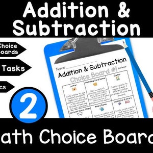 2nd Grade Math Choice Boards Addition and Subtraction- Practice and ...