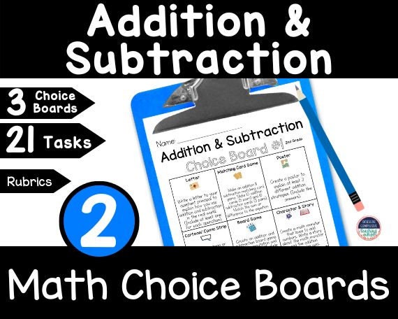 2nd Grade Math Choice Boards Addition and Subtraction- Practice and ...