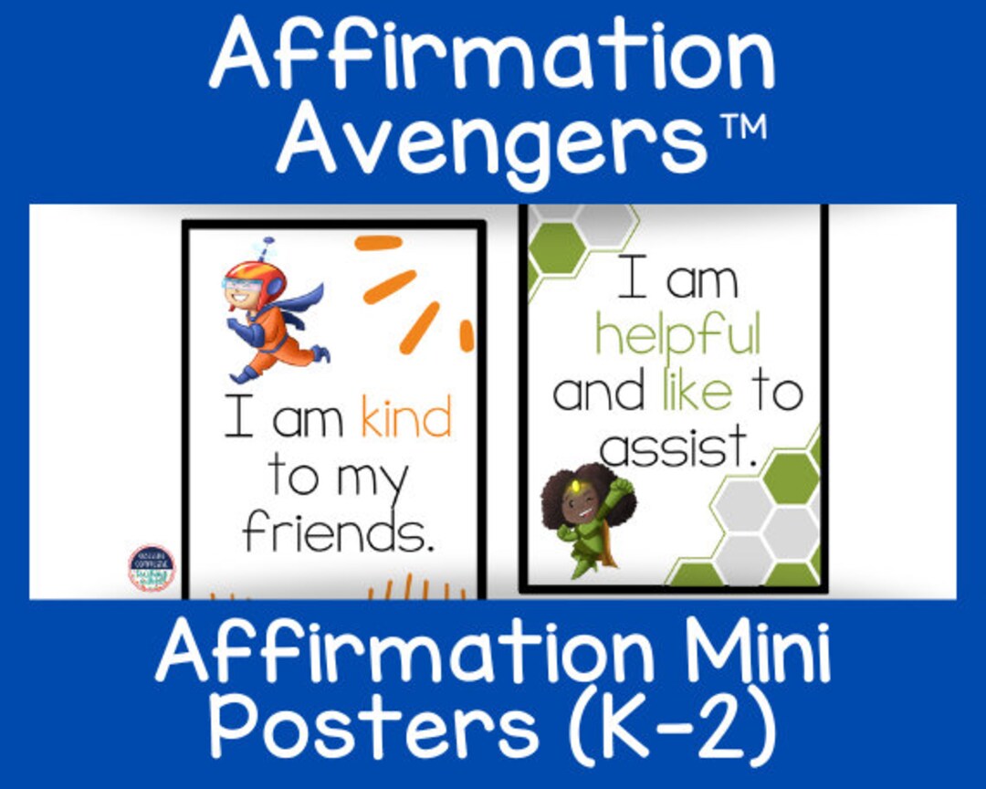 Affirmation Avengers Affirmation Posters for K-2nd Grade SEL, Self-love ...