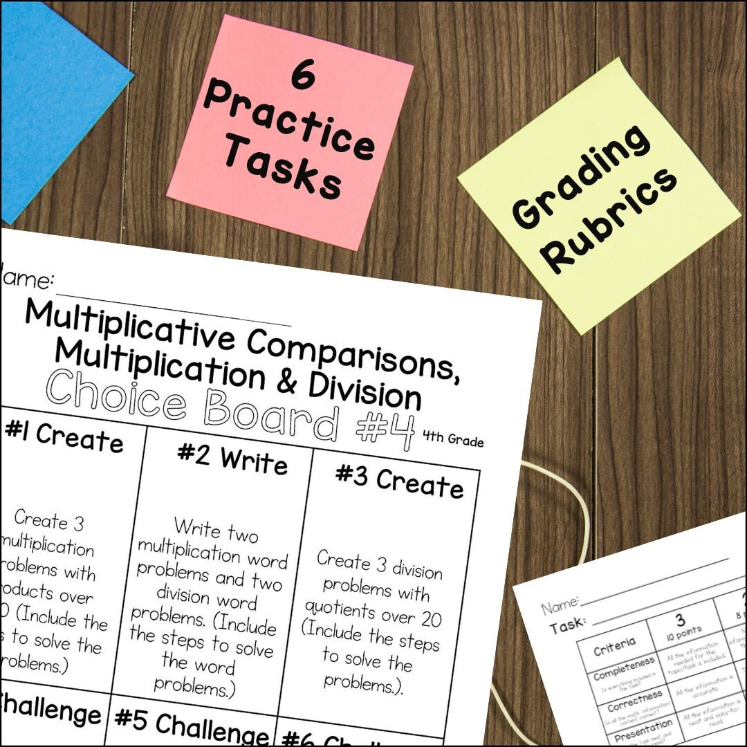 4th Math Choice Boards Multiplicative Comparisons, Multiplication, and ...