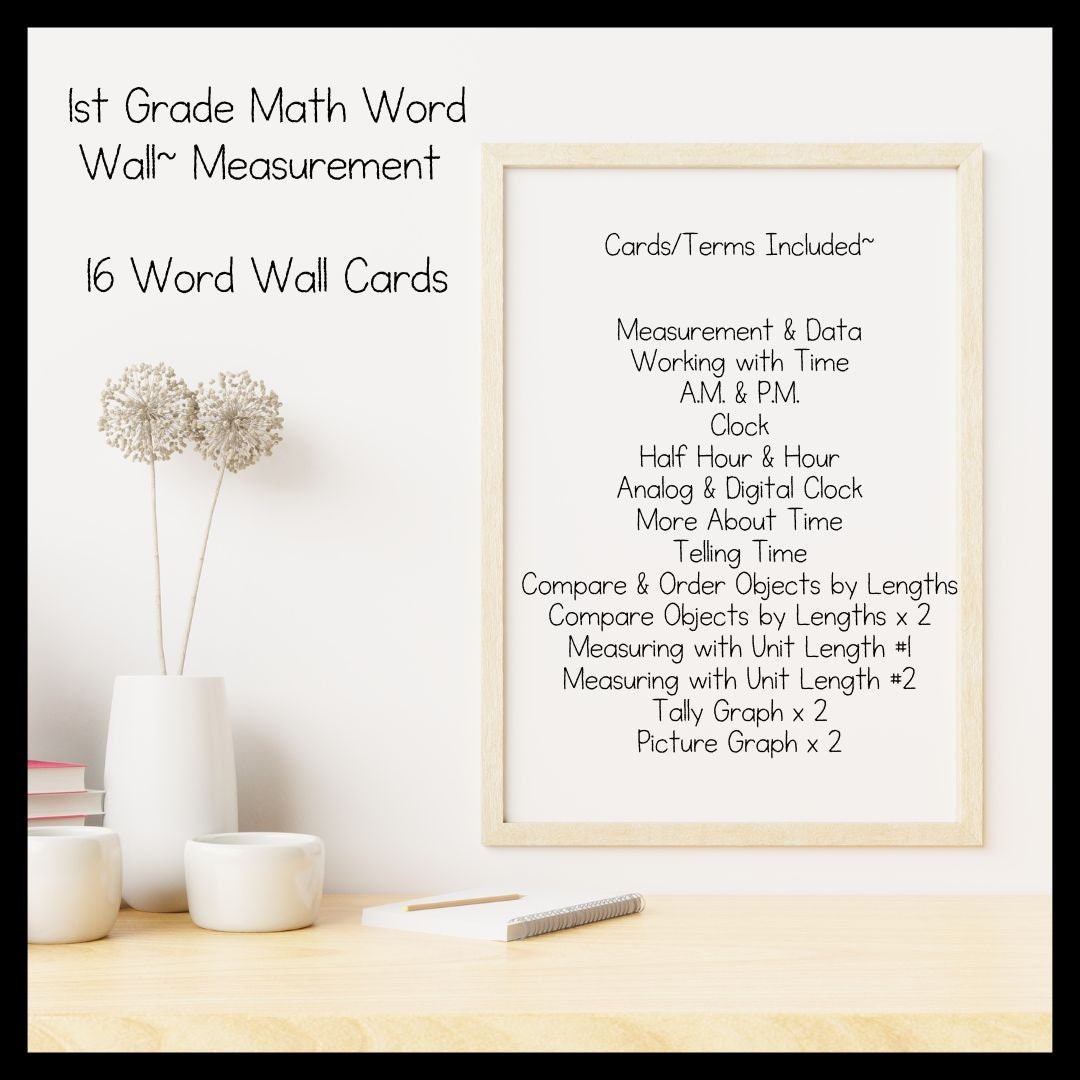 1st Grade Math Word Wall Measurement Vocabulary Cards - Etsy