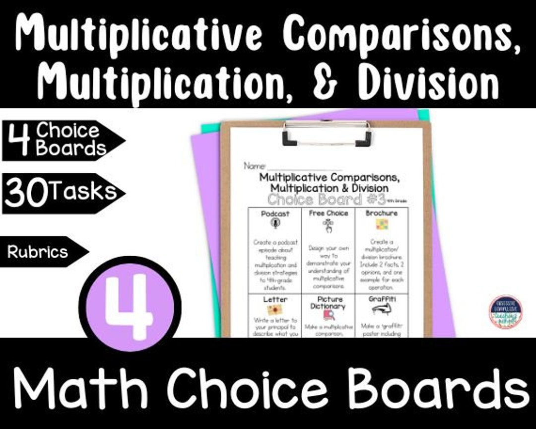4th Math Choice Boards Multiplicative Comparisons, Multiplication, and ...
