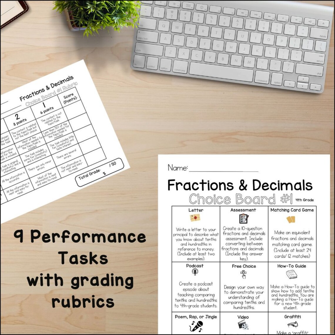 4th Grade Math Choice Boards- Fractions and Decimals- Practice and ...