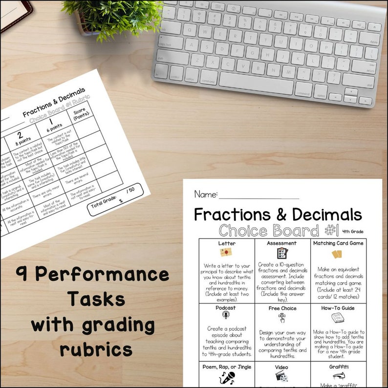 4th Grade Math Choice Boards- Fractions and Decimals- Practice and ...