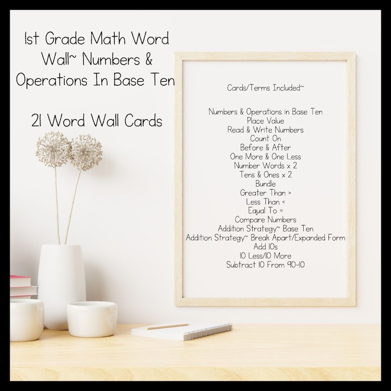 1st Grade Math Word Wall Numbers and Operations in Base Ten- Vocabulary ...