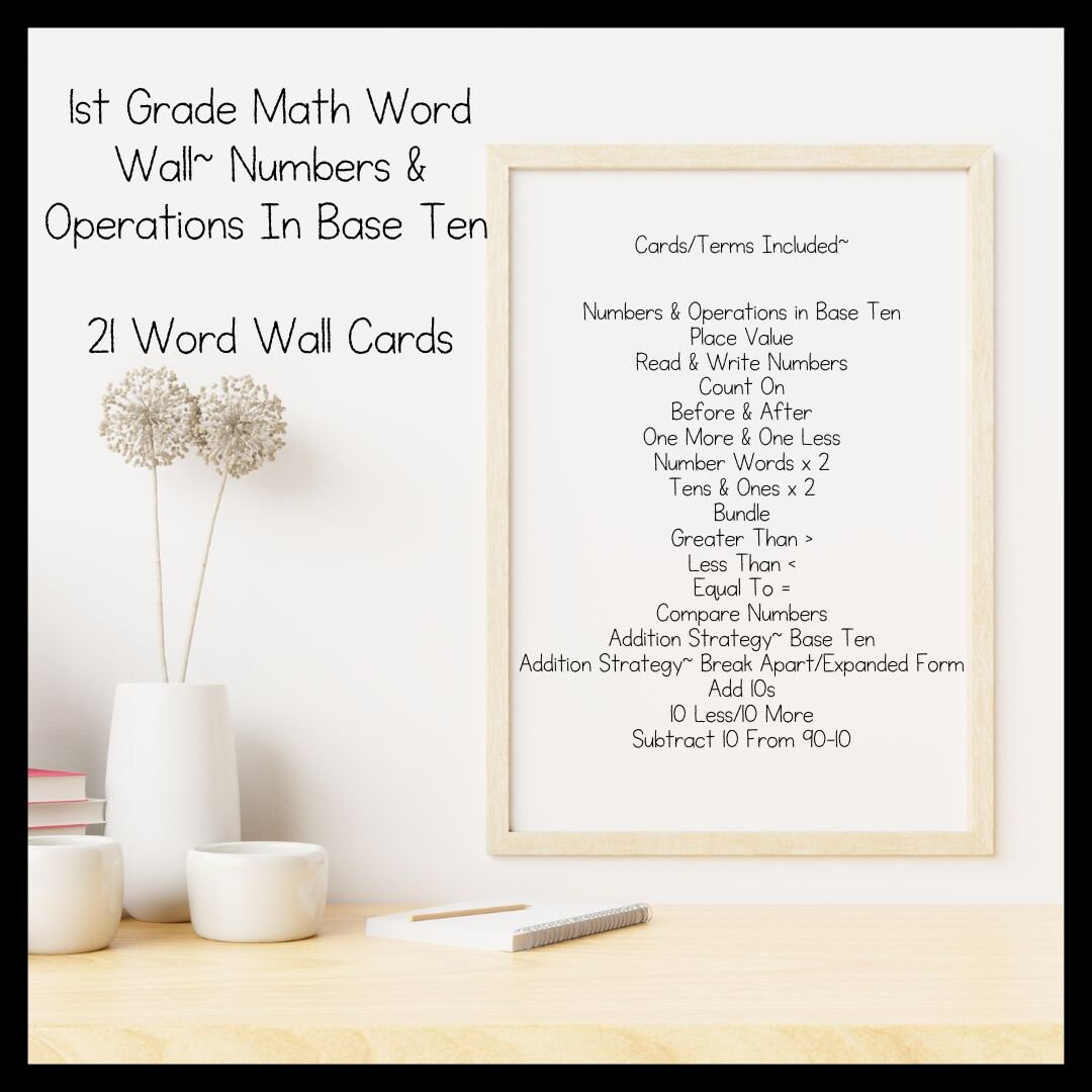1st Grade Math Word Wall Numbers and Operations in Base Ten- Vocabulary ...