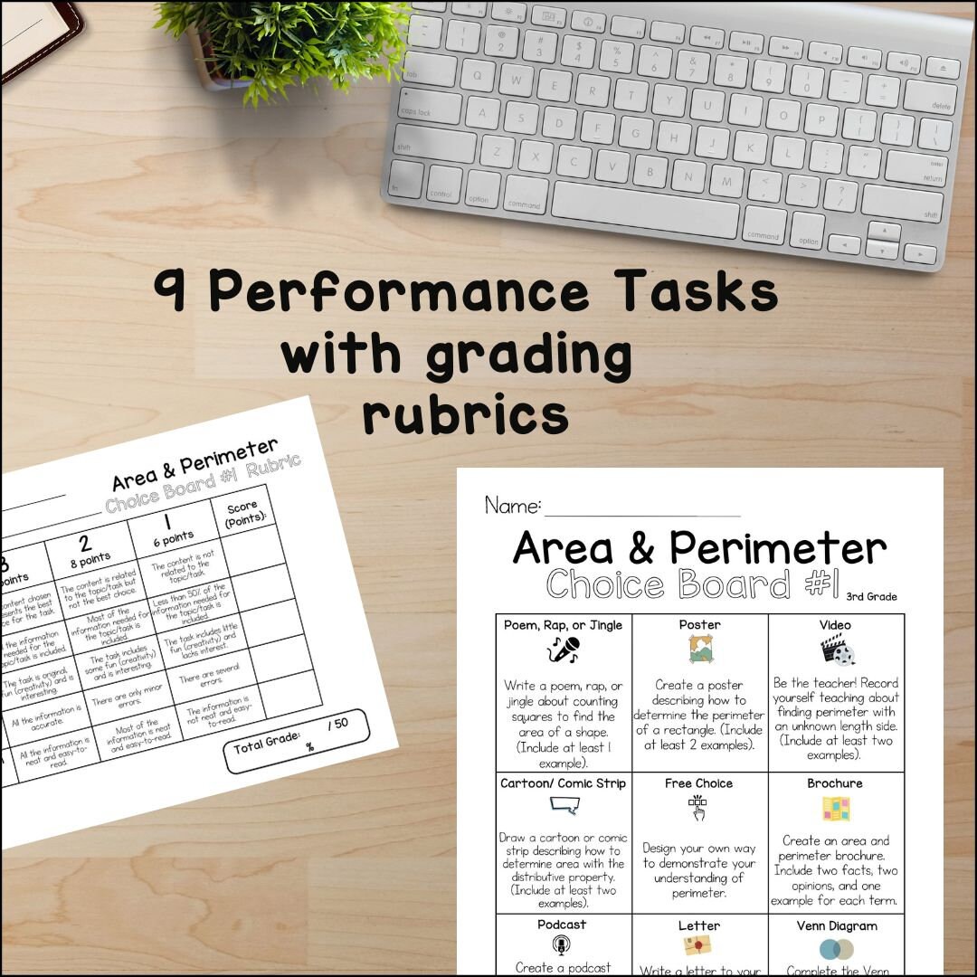 3rd Grade Math Choice Boards Area and Perimeter- Practice and ...