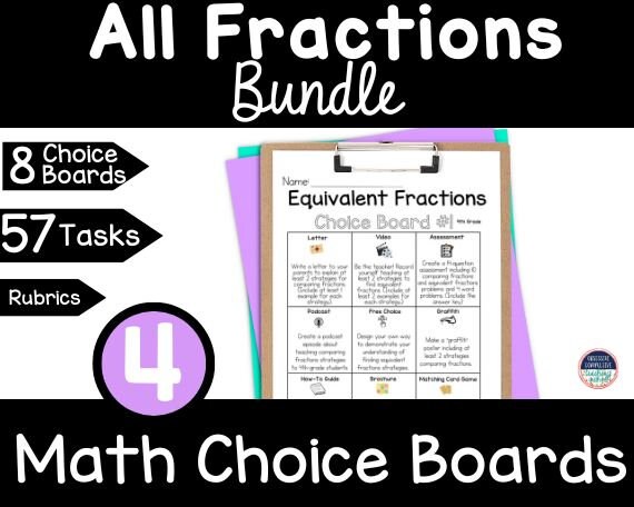 4th Grade Math Choice Boards All Fractions Bundle- Practice and ...