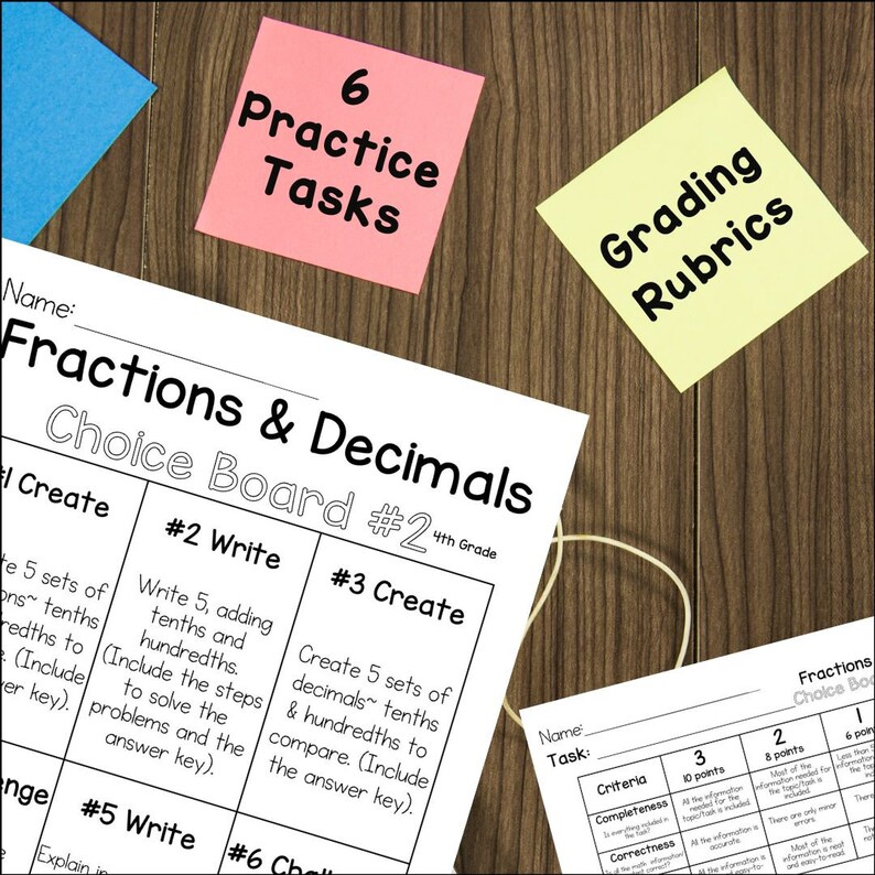 4th Grade Math Choice Boards- Fractions and Decimals- Practice and ...