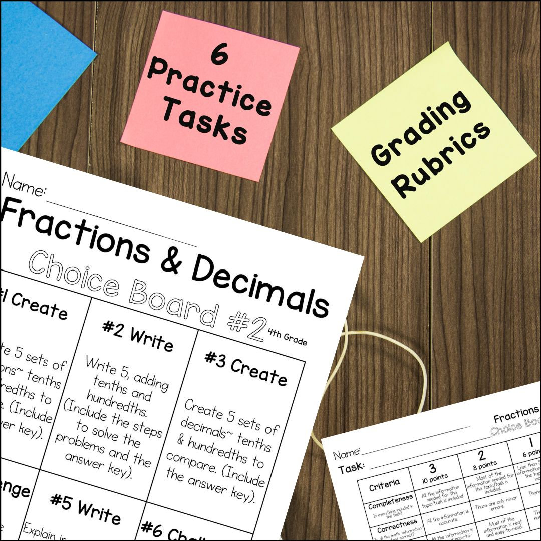 4th Grade Math Choice Boards- Fractions and Decimals- Practice and ...