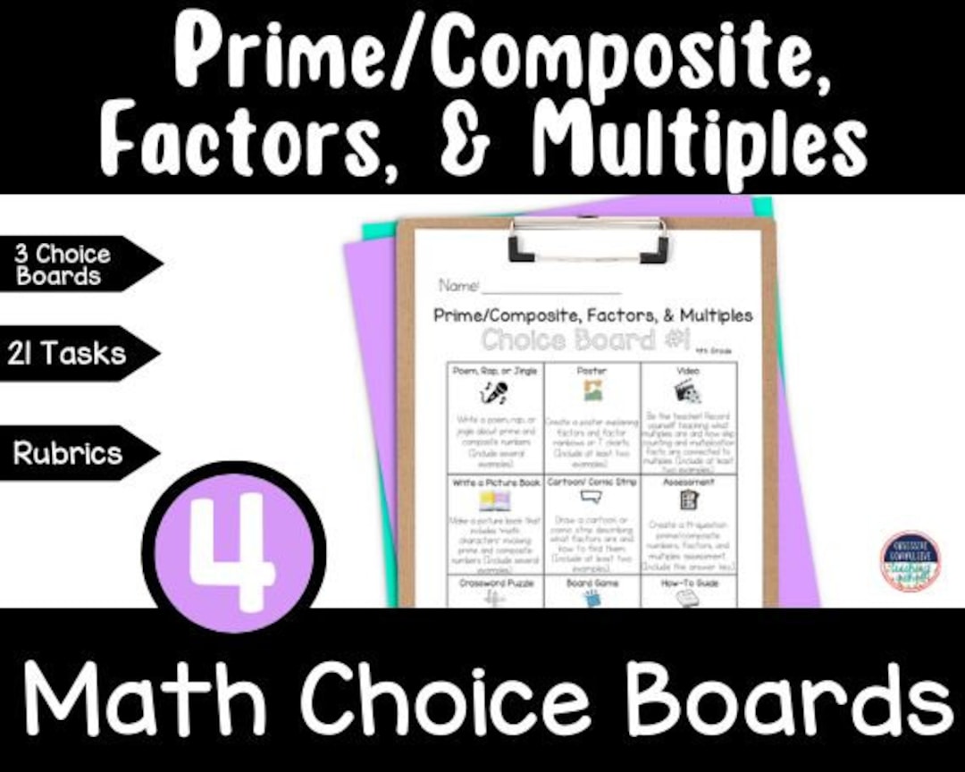 4th Grade Math Choice Boards Prime, Composite, Factors, and Multiples ...