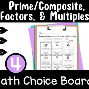 4th Grade Math Choice Boards Prime, Composite, Factors, and Multiples ...