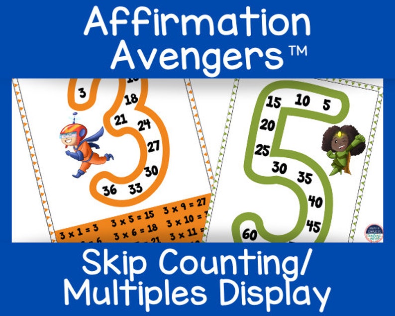 Affirmation Avengers Skip Counting & Multiples 2-12 Posters SEL, Self ...