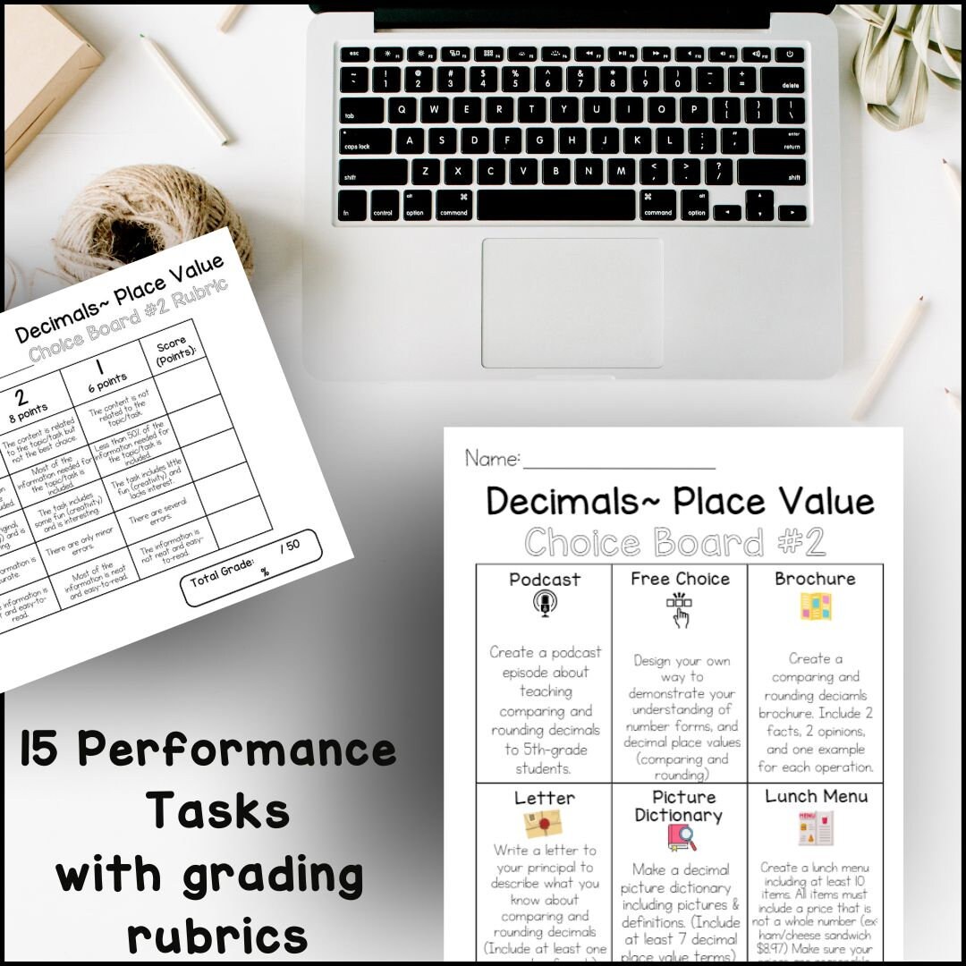 5th Grade Math Choice Boards Decimals Place Value - Etsy