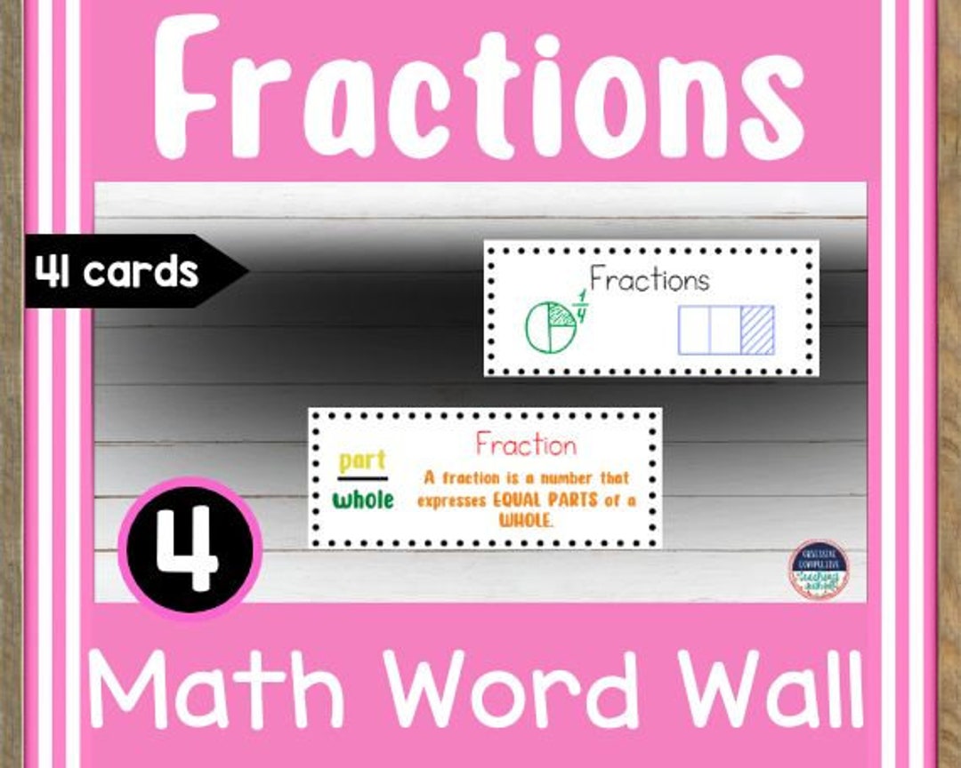 4th Grade Math Word Wall Fractions- Vocabulary Cards - Etsy