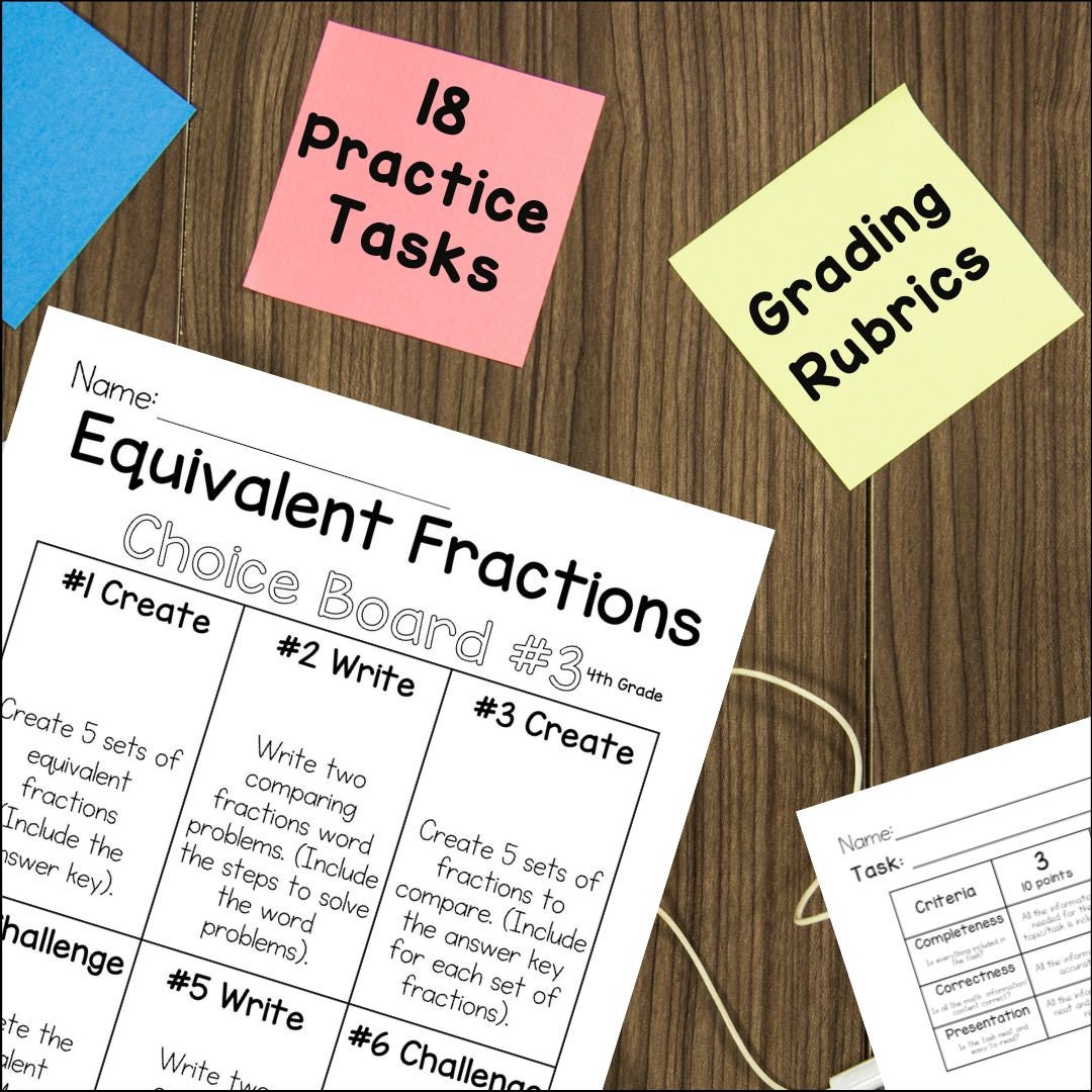 4th Grade Math Choice Boards All Fractions Bundle- Practice and ...