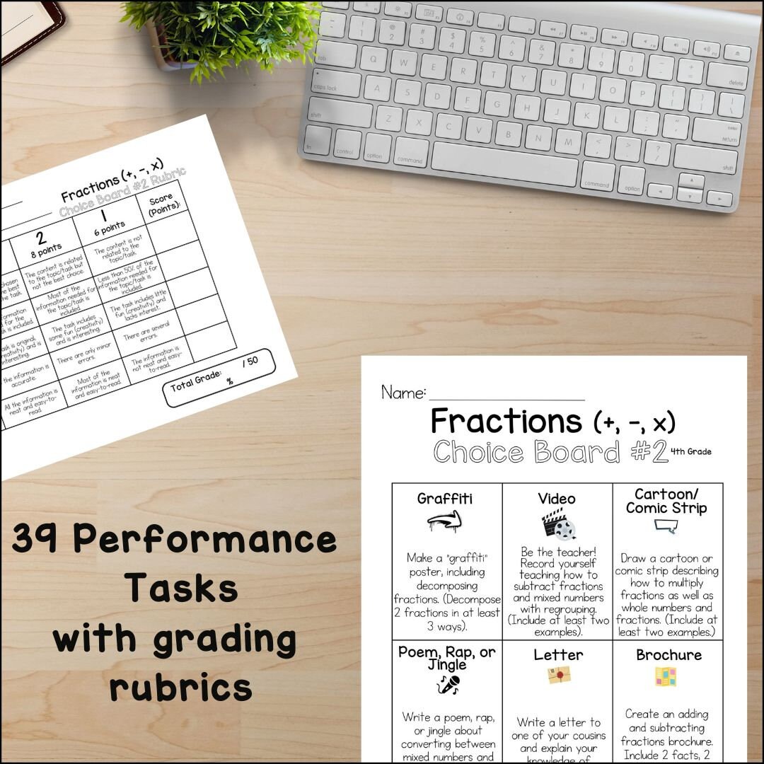 4th Grade Math Choice Boards All Fractions Bundle- Practice and ...
