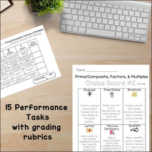 4th Grade Math Choice Boards Prime, Composite, Factors, and Multiples ...