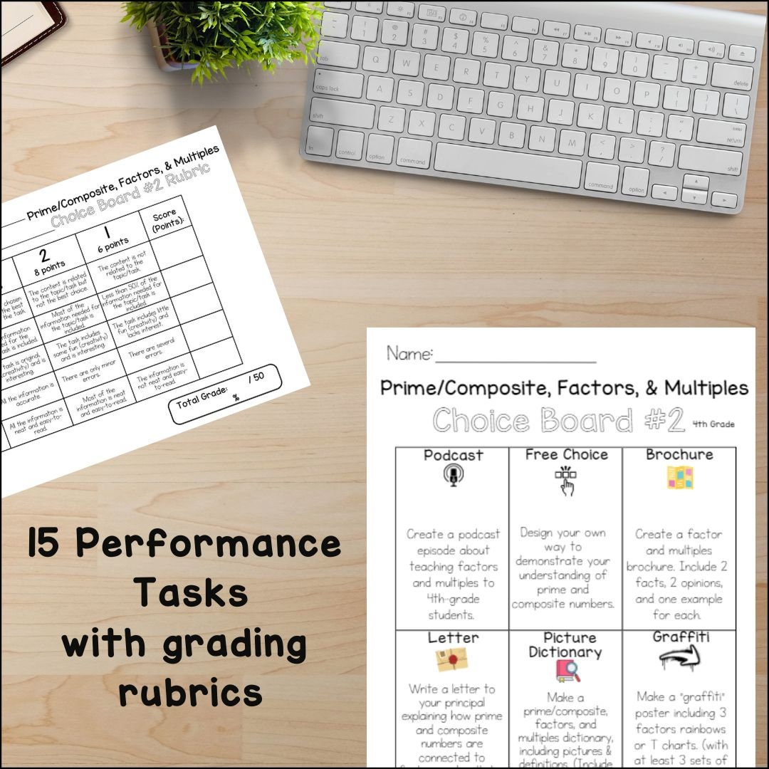 4th Grade Math Choice Boards Prime, Composite, Factors, and Multiples ...