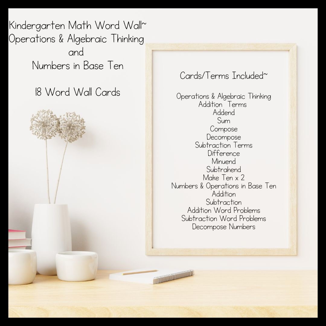 Kindergarten Math Word Wall Operations, Algebraic Thinking, and Numbers ...