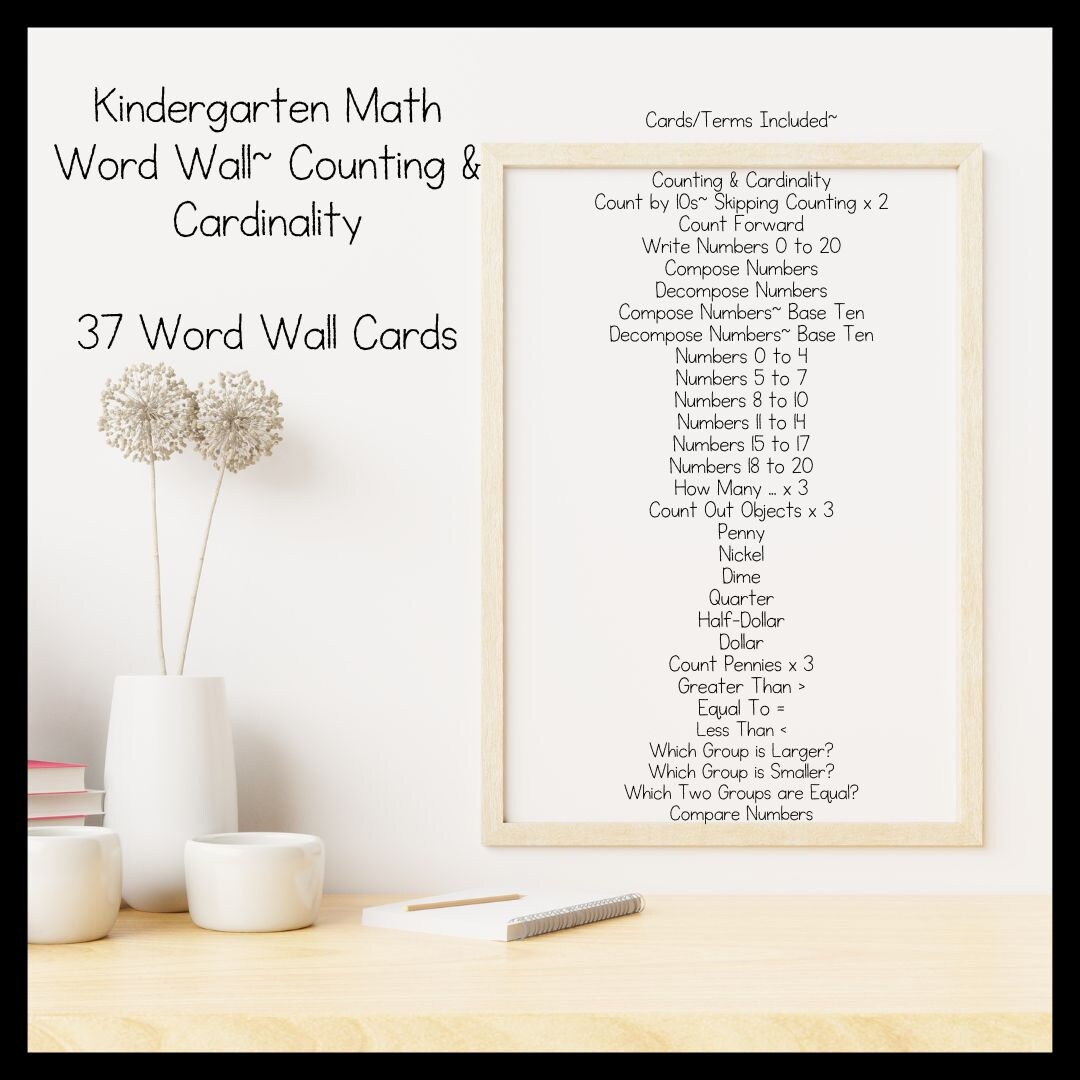 Kindergarten Math Word Wall Counting and Cardinality- Vocabulary Cards ...
