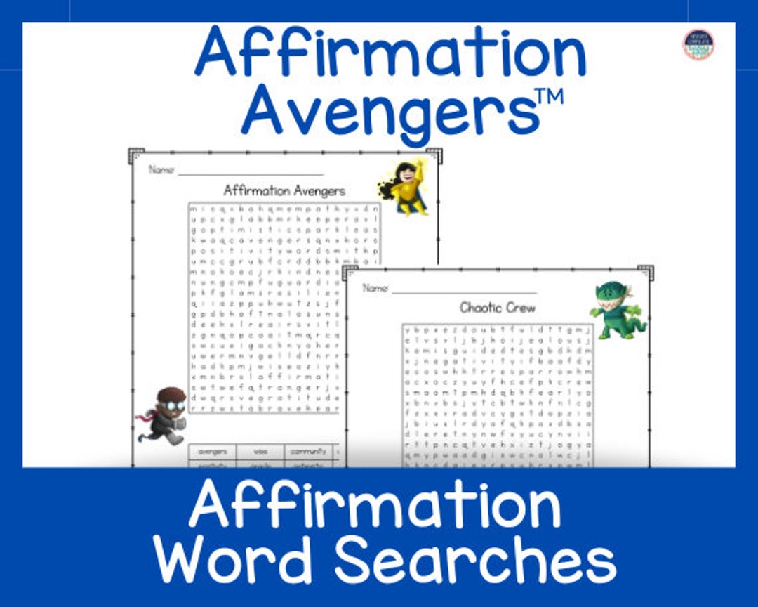 Affirmation Avengers Affirmation Word Searches SEL, Self-esteem, & Self ...