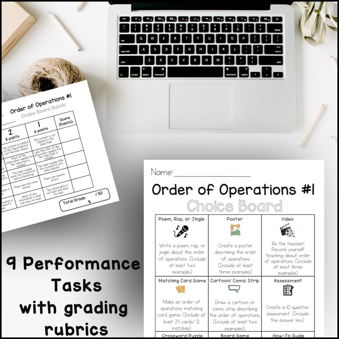 5th Grade Math Choice Boards Order of Operations - Etsy