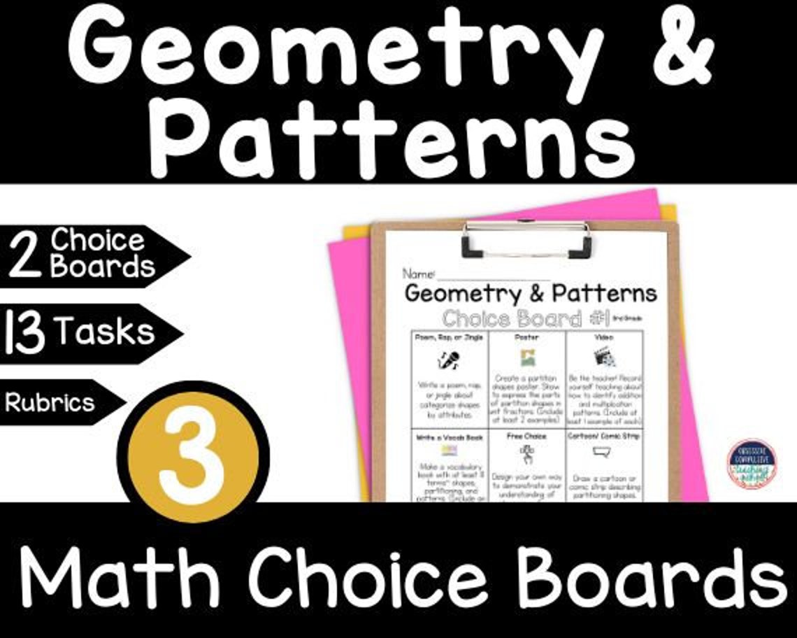 3rd Math Choice Boards- Geometry and Patterns- Activities and Practice ...
