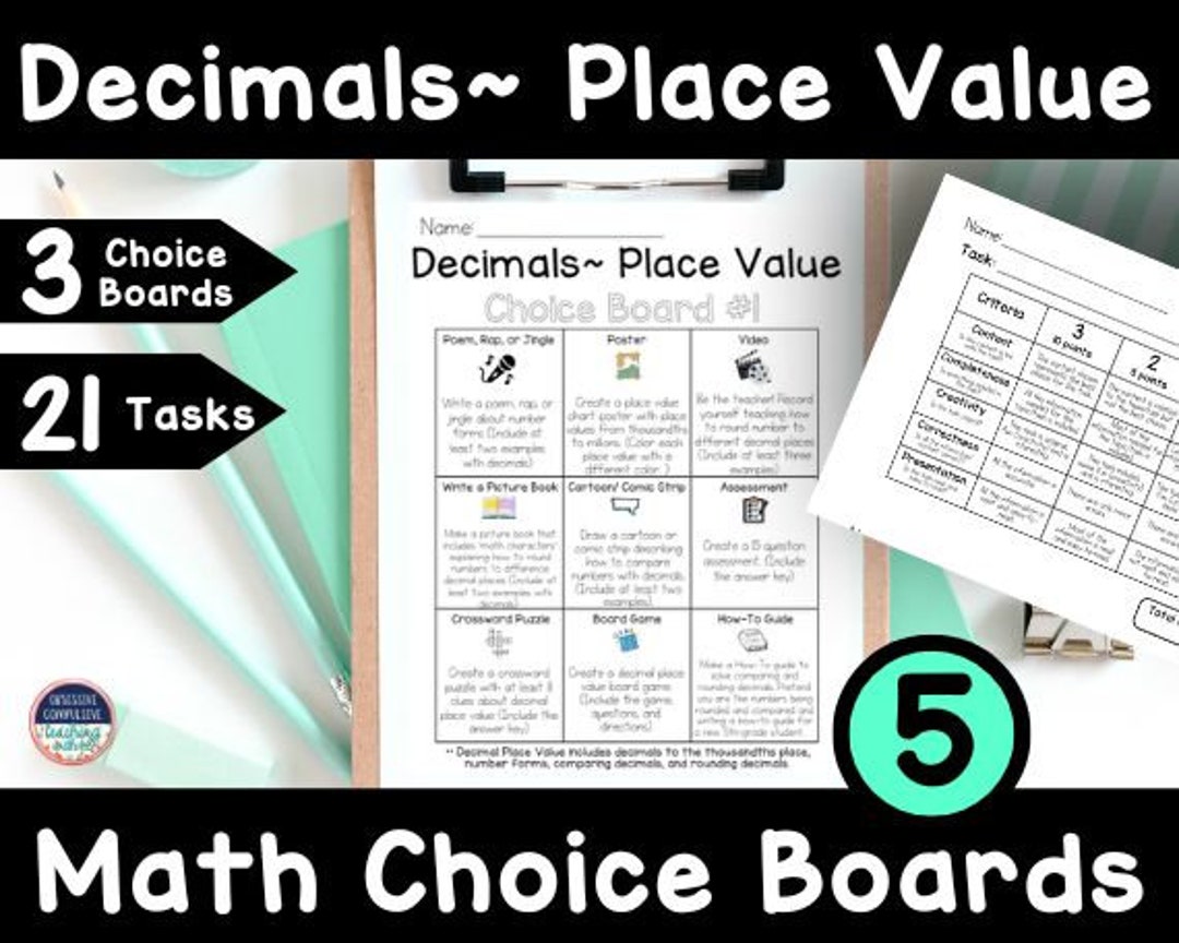5th Grade Math Choice Boards Decimals Place Value - Etsy