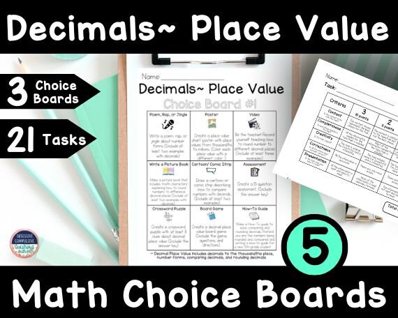 5th Grade Math Choice Boards Decimals Place Value - Etsy