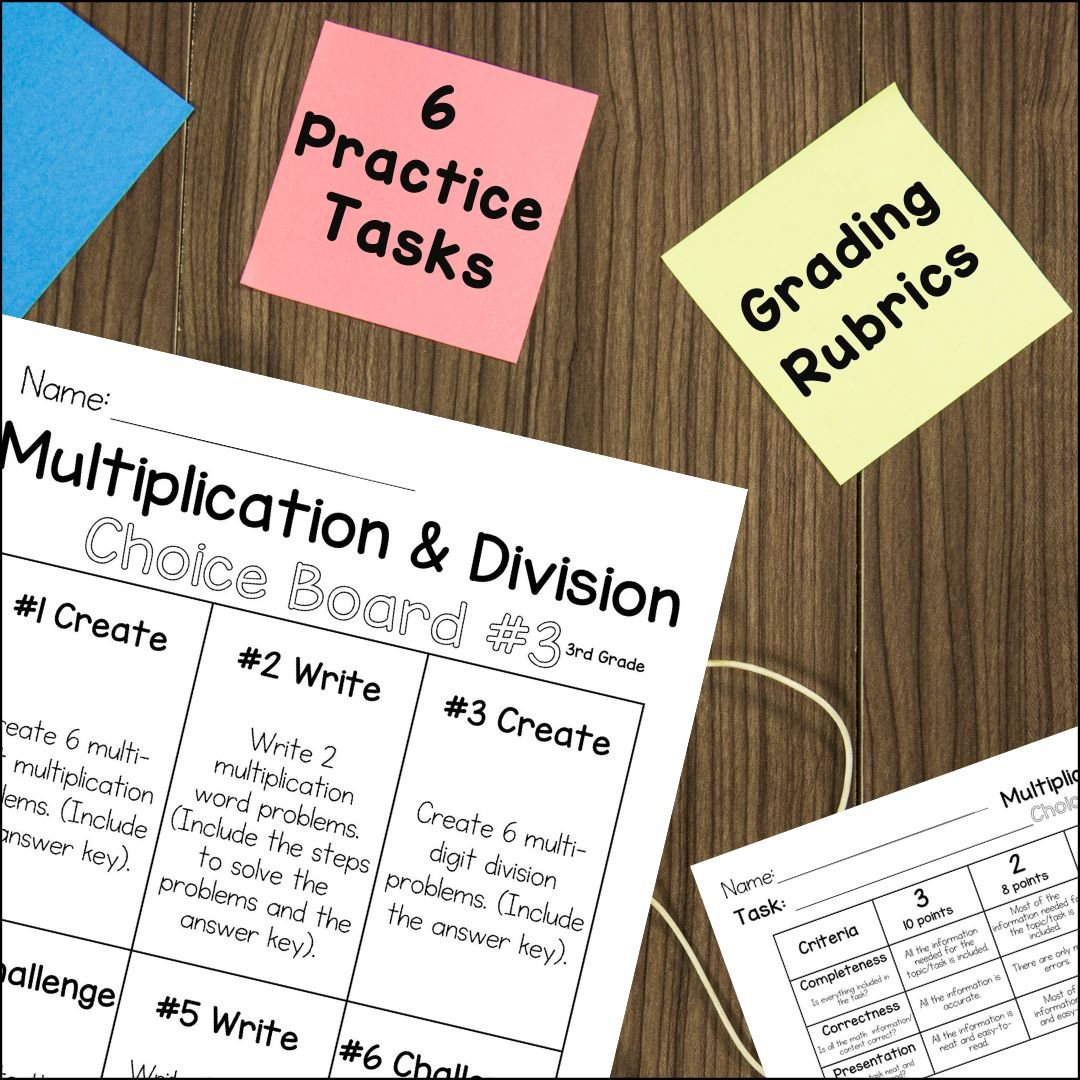 3rd Grade Math Choice Boards Multiplication and Division Practice and ...