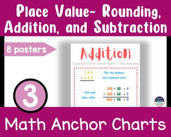 3rd Grade Math Anchor Charts Place Value, Rounding, Adding and ...