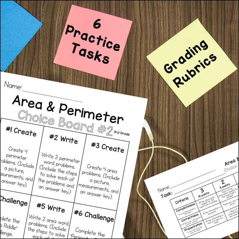 3rd Grade Math Choice Boards Area and Perimeter- Practice and ...