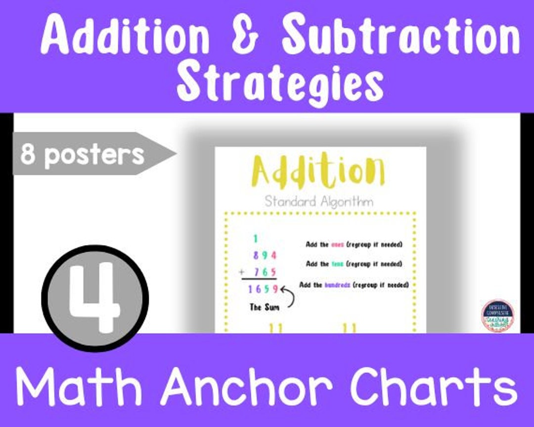 4th Grade Math Anchor Charts Addition and Subtraction Strategies - Etsy