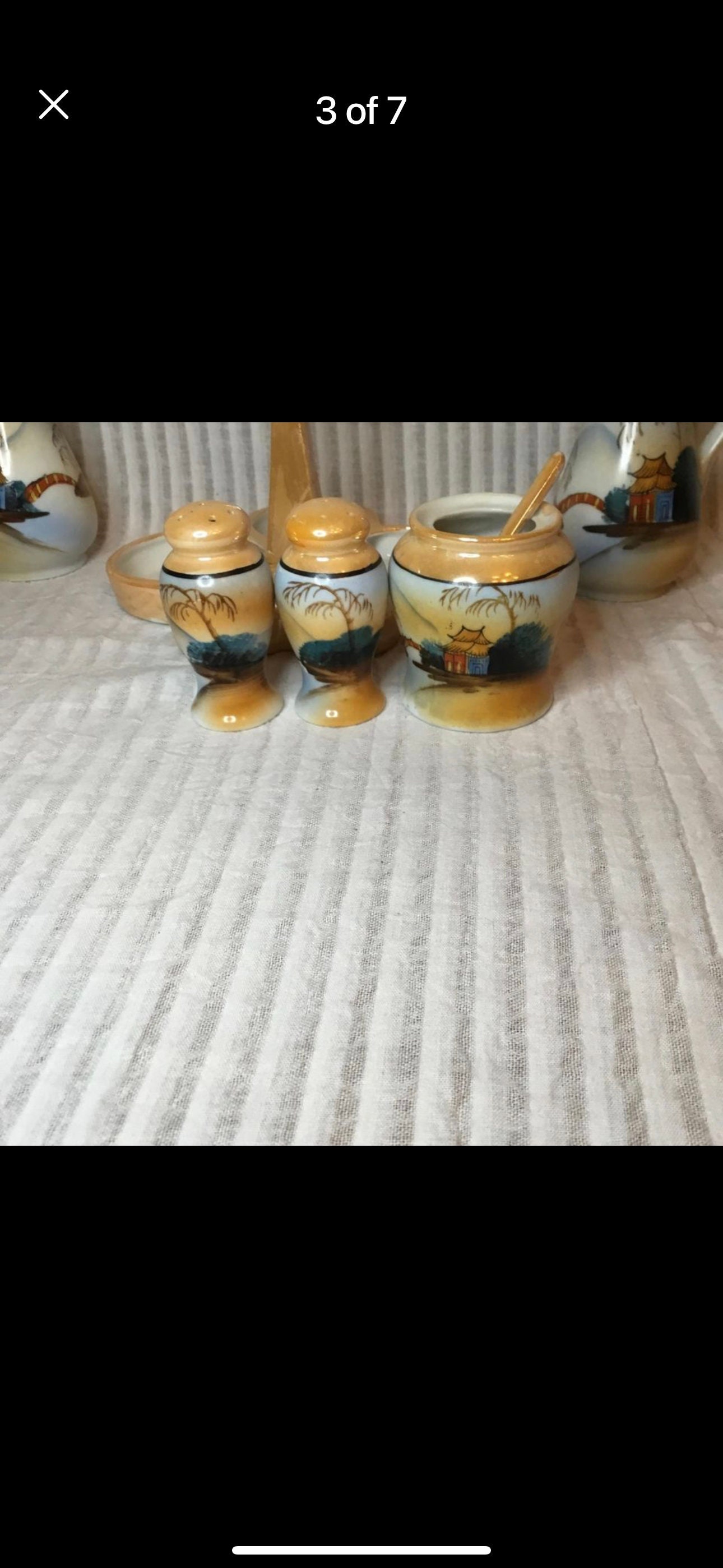 Vintage Lusterware Made in Japan Cruet Set Oil Vinegar Salt Pepper ...