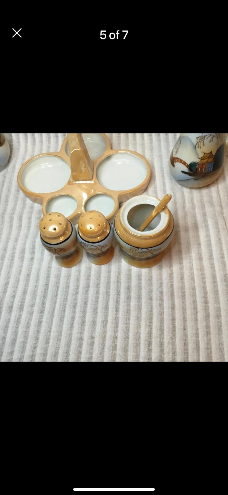 Vintage Lusterware Made in Japan Cruet Set Oil Vinegar Salt Pepper ...