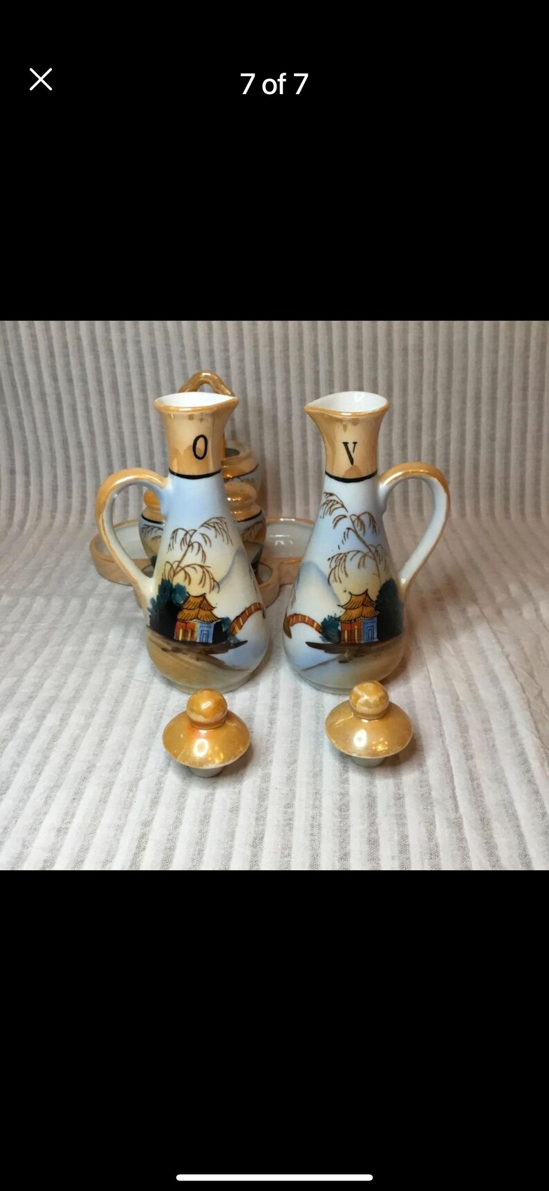 Vintage Lusterware Made in Japan Cruet Set Oil Vinegar Salt Pepper ...