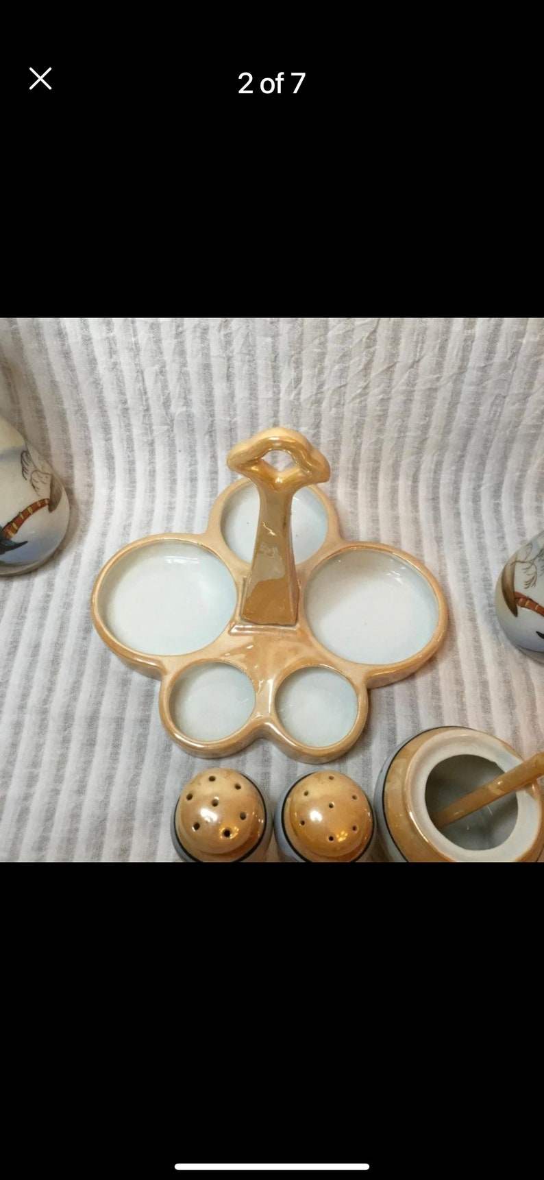 Vintage Lusterware Made in Japan Cruet Set Oil Vinegar Salt Pepper ...