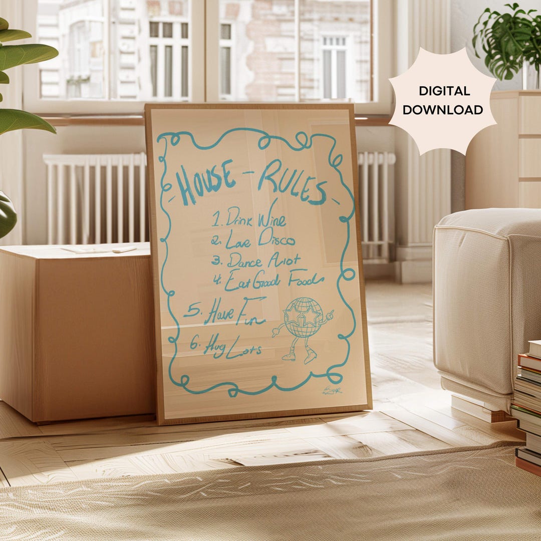 Disco House Rules Digital Artwork Poster Instant Download Kitchen ...
